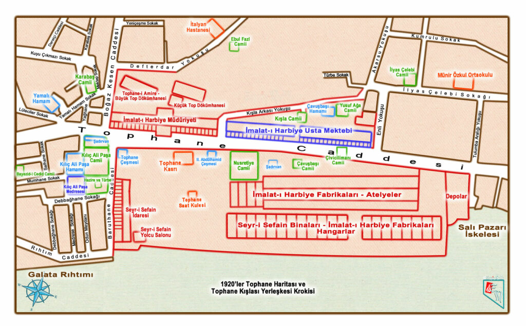 İstanbul Beyoğlu Tophane Kışlası Binaları Krokisi ve Tophane Haritası ...